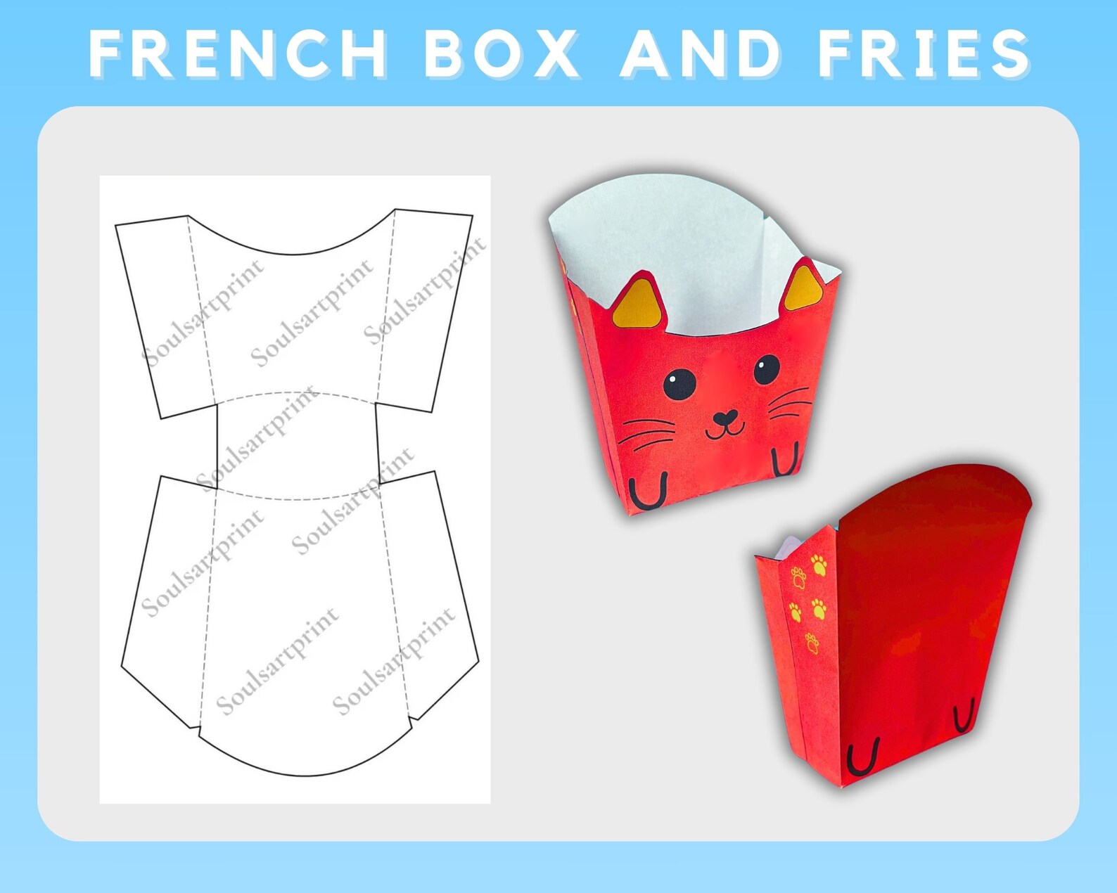 French Fry Box Template, Cat French Fries Template, Gift Template ...