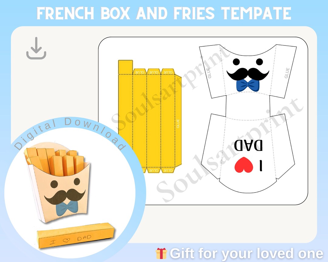 French Fry Box Template, Gift for Dads, French Fries Template, Gift Box ...