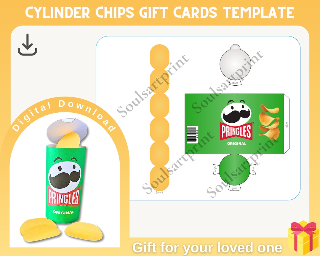 Cylinder Chips Box Template, Chips Gift Cards, Green Gift Box Template ...