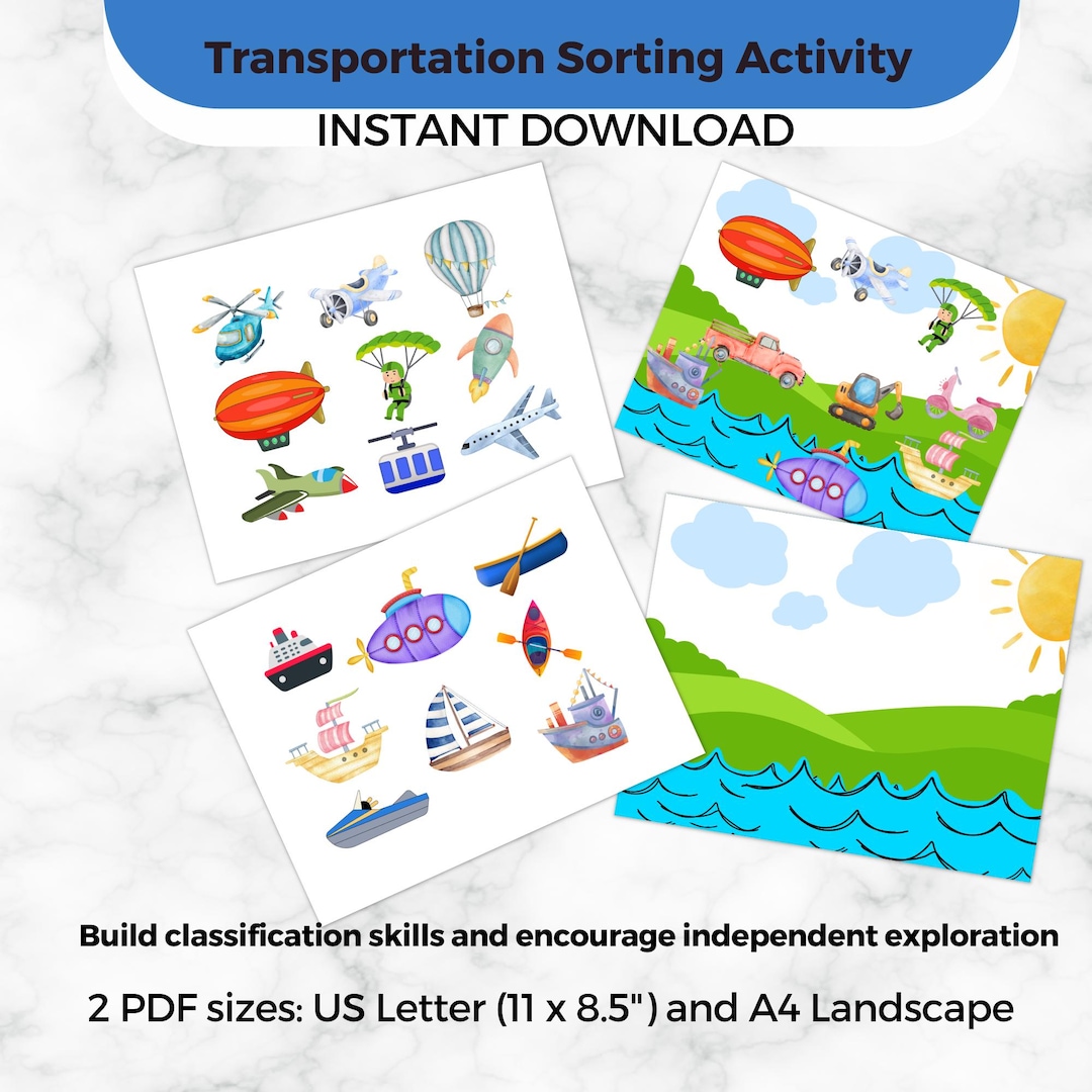 TRANSPORT SORTING ACTIVITY Land Air Water Vehicle Cut-out Matching ...