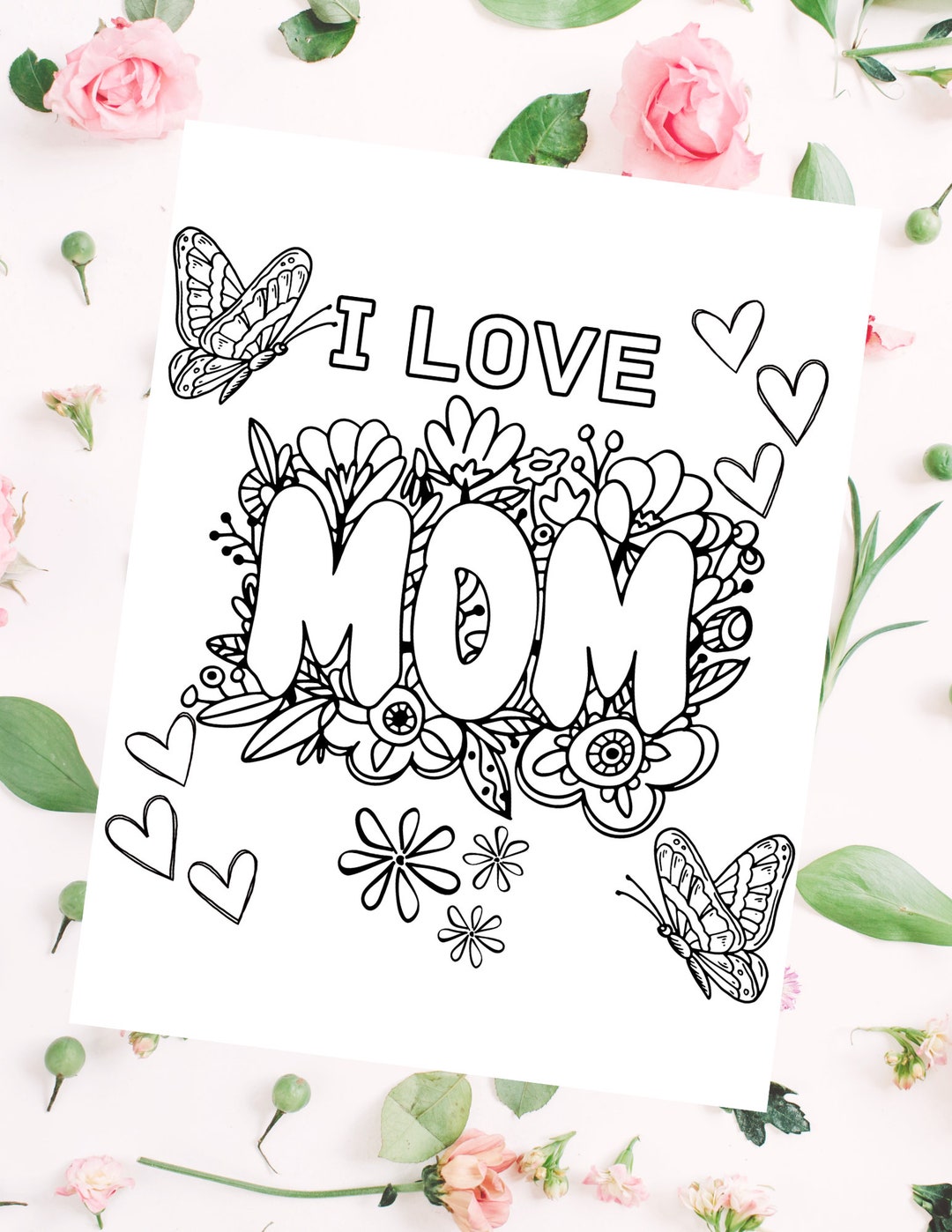 I Love Mom Coloring Page Mom Coloring Book Mothers Day - Etsy