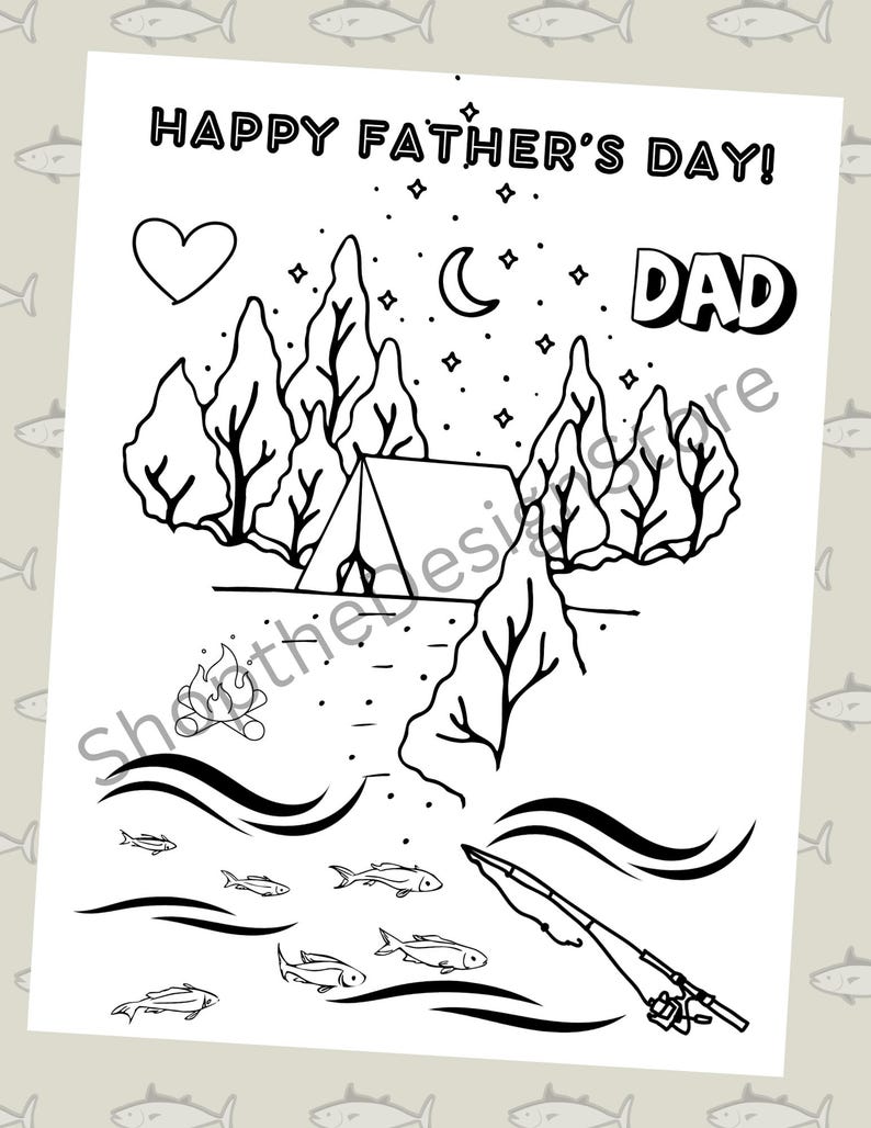 Father's Day Fishing Coloring Page: Kids Activity (digital Download ...