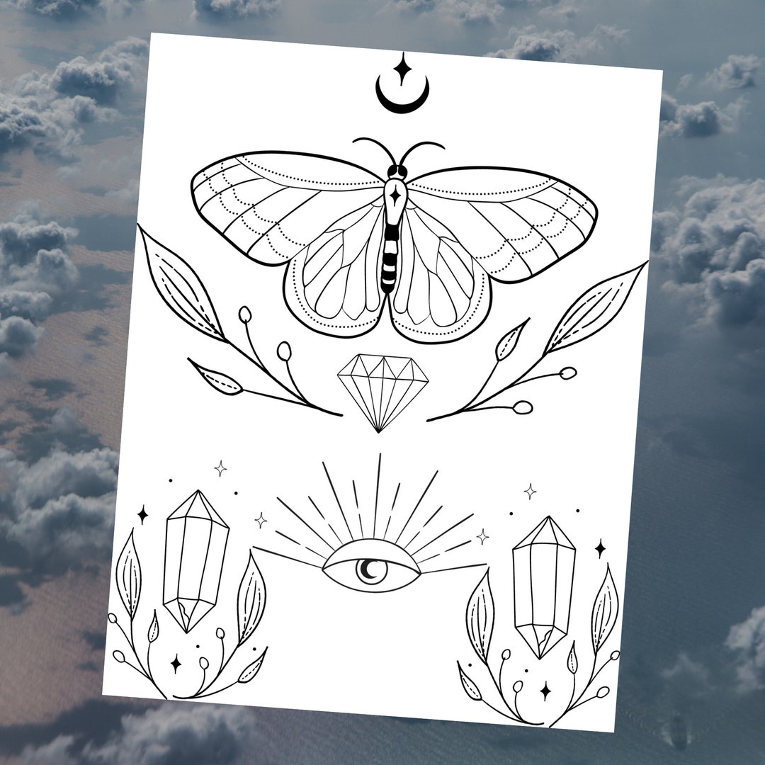 Moth Evil Eye Coloring Page Crystals Coloring Page Moon - Etsy