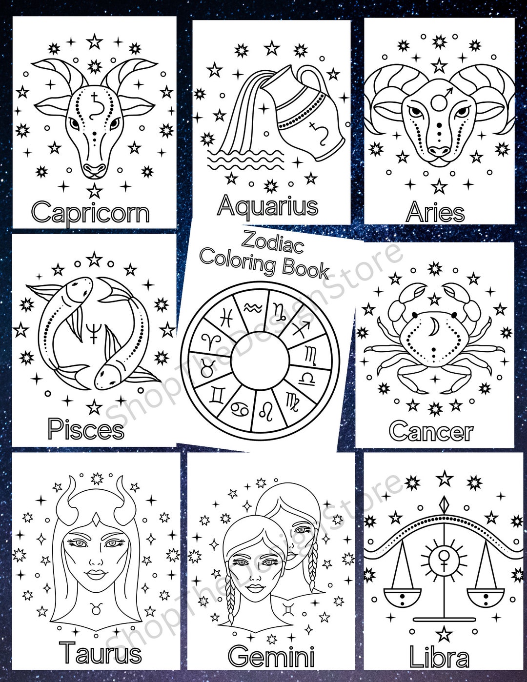 Zodiac Horoscope Coloring Book, Zodiac Coloring Pages - Etsy