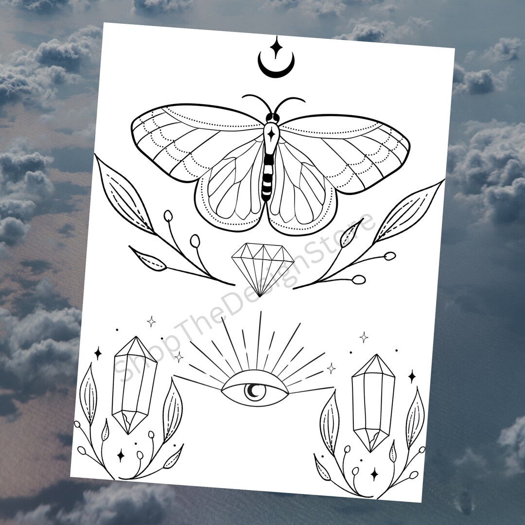 Moth Evil Eye Coloring Page: Crystals & Moon (digital Download) - Etsy