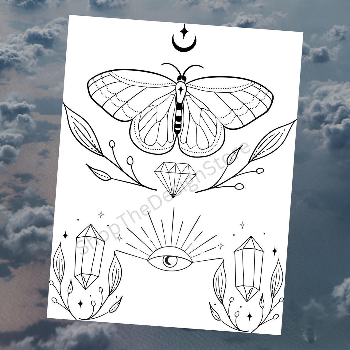 Moth Evil Eye Coloring Page: Crystals & Moon (digital Download) - Etsy