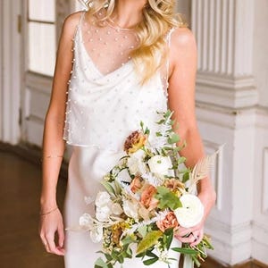 Pearl Beaded Sheer Tulle Pearl Topper/modern Bridal Top/white Pearls ...