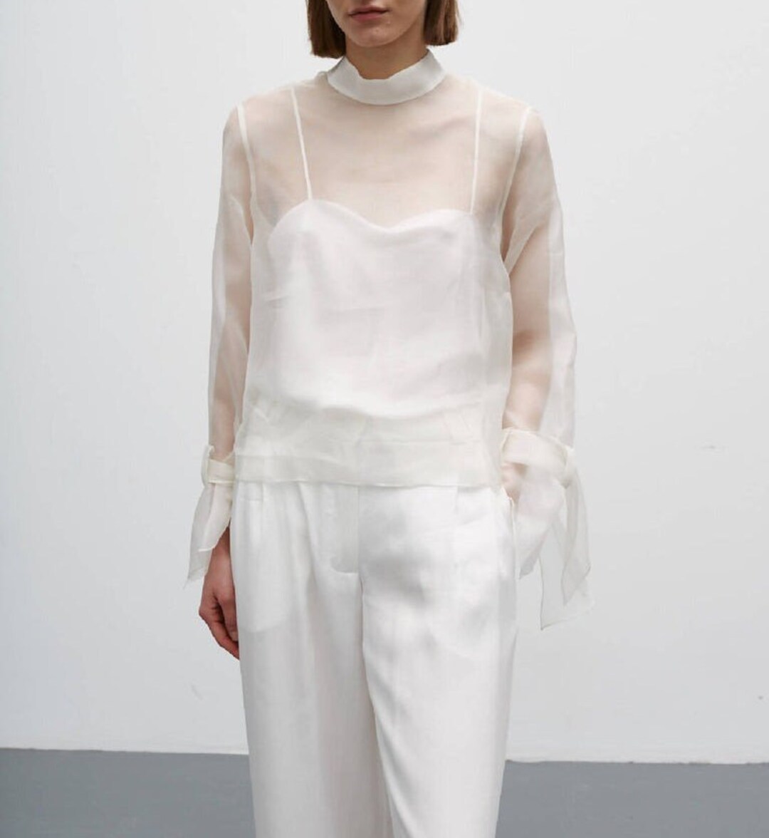 Semi-sheer Blouse Made of Silk Organza/neck Closure, Button/organza ...