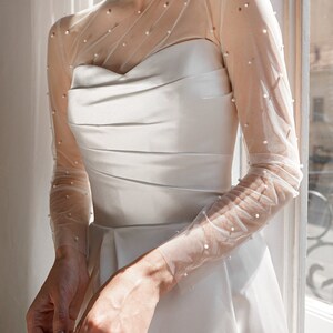 Sheer Tulle Pearl Topper With Long Sleeves. Modern Bridal Top. - Etsy
