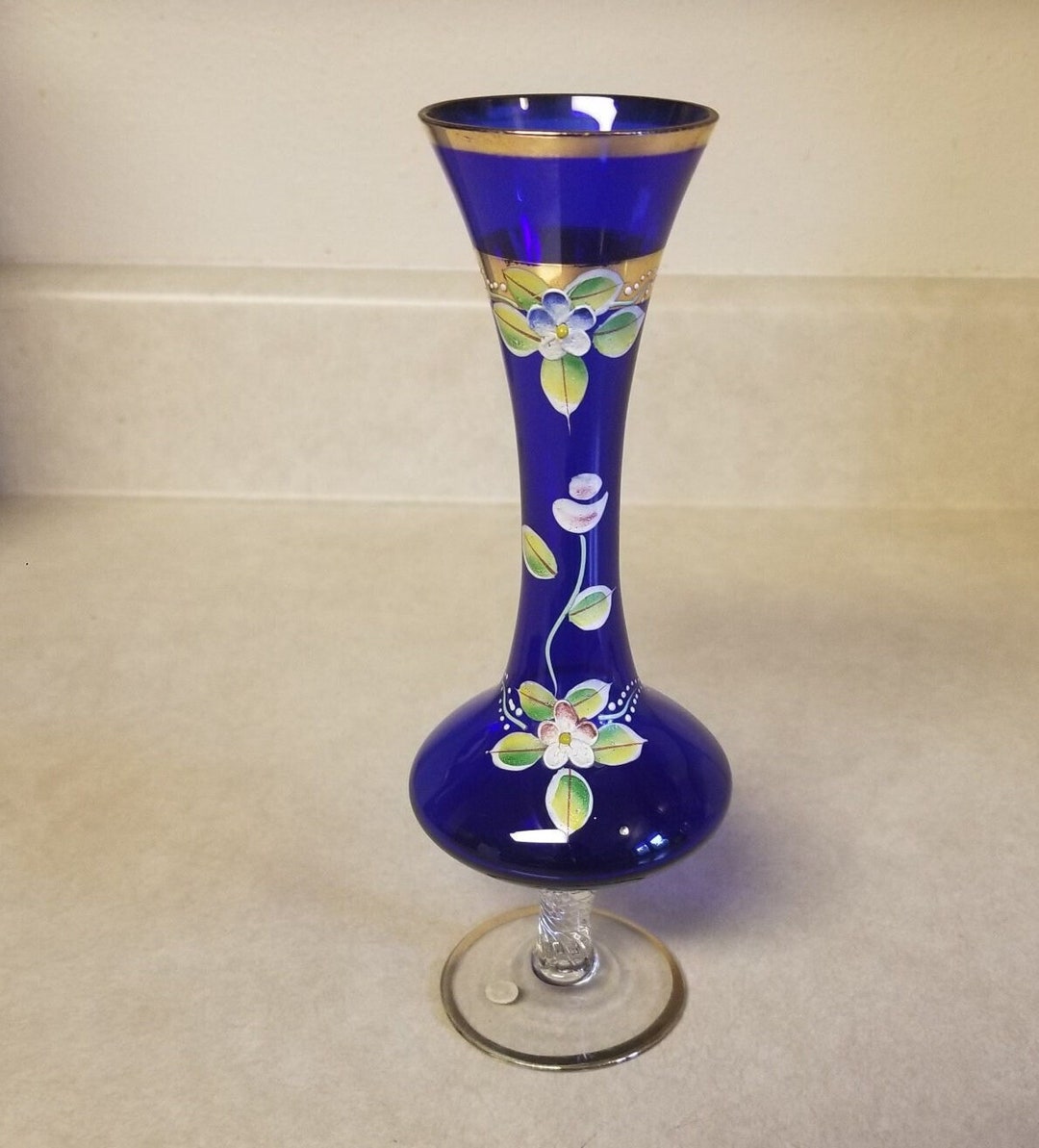 Vintage Japan Bohemian Hand Painted Gold Gilded Cobalt Blue Glass Vase ...