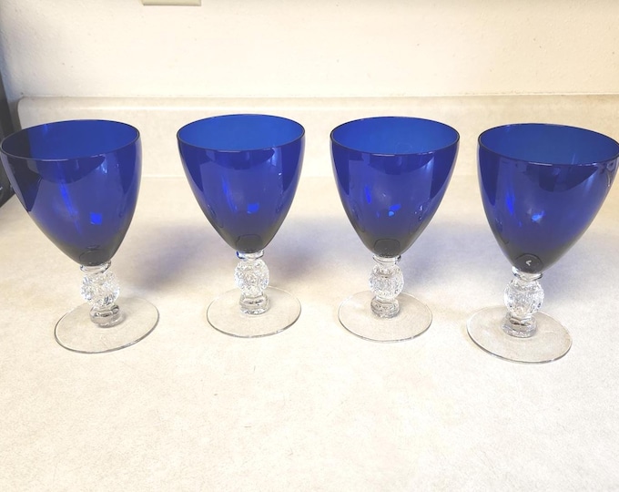 Vintage Cobalt Blue Water Goblet/wine Glasses by Cambridge Set of 4 - Etsy