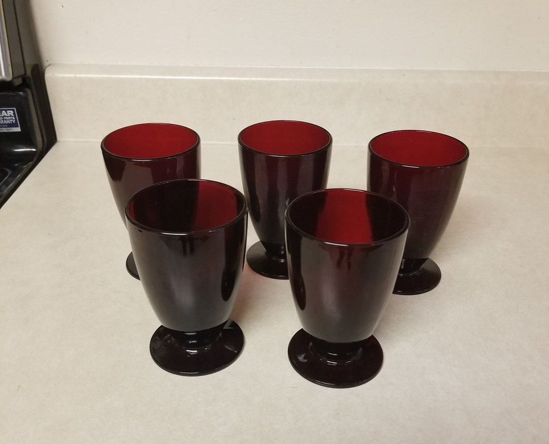 Ruby Red Depression Glass Footed Glassware Tumblers Drink Ware 12 Oz ...