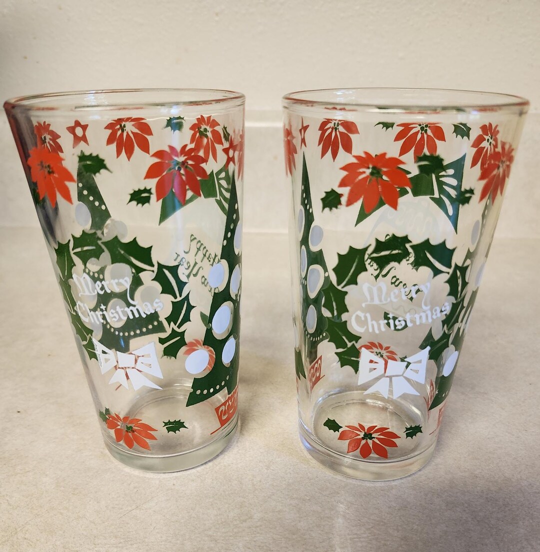 Vintage Hazel Atlas Tumblers Glasses Merry Christmas, Happy New Year ...
