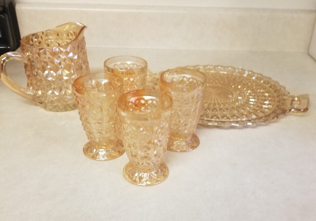 Vintage Jeanette Holiday Buttons and Bows Pitcher, Tumblers and Handled ...