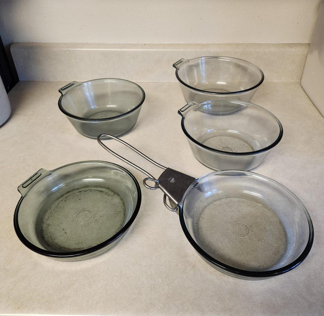 Vintage 1940's Pyrex Flameware Light Blue Tint Glass 817, 832, 833 With ...