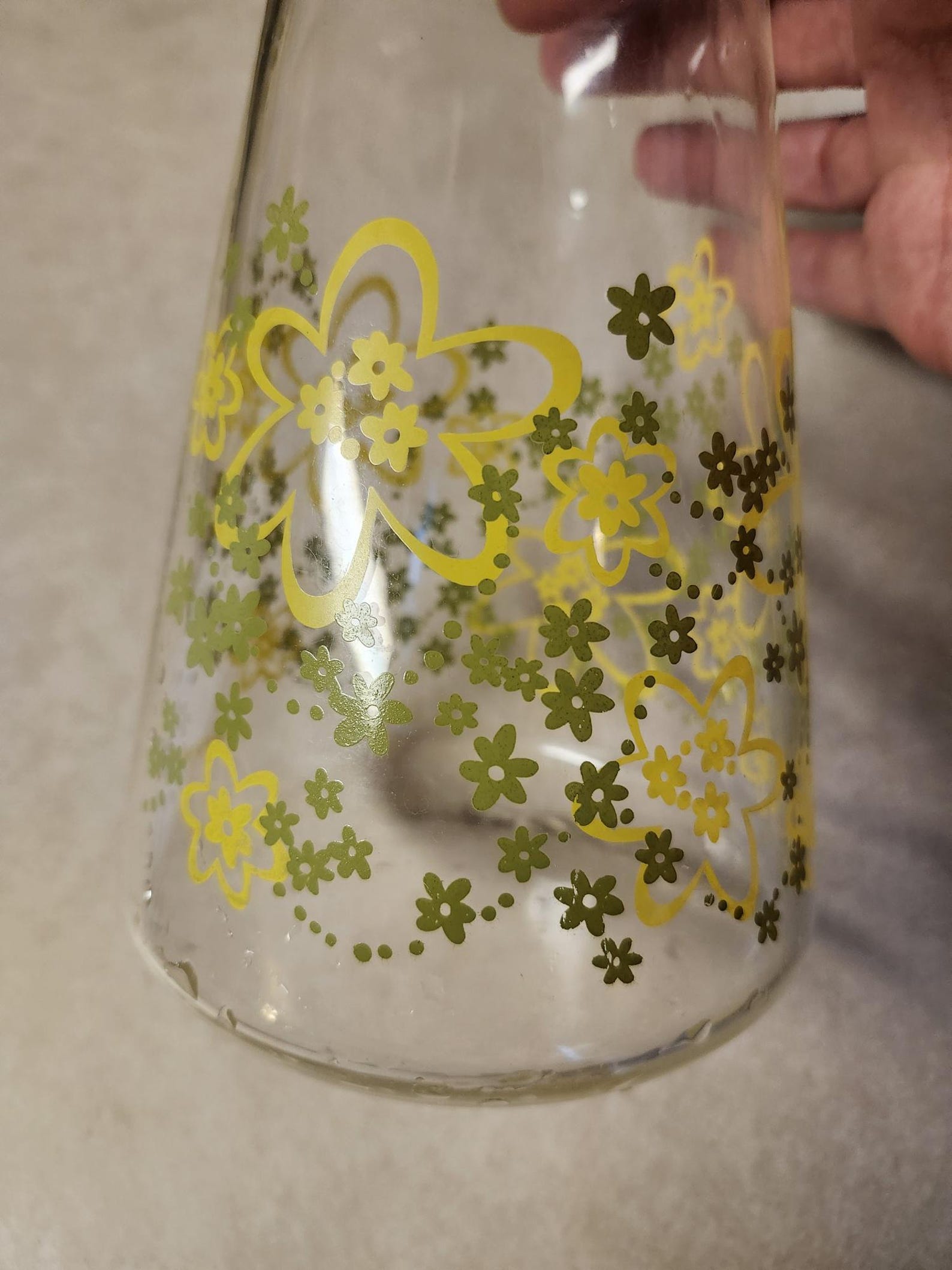 Vintage 1969 Pyrex Glass Carafe Pitcher Spring Blossom Crazy Daisy ...