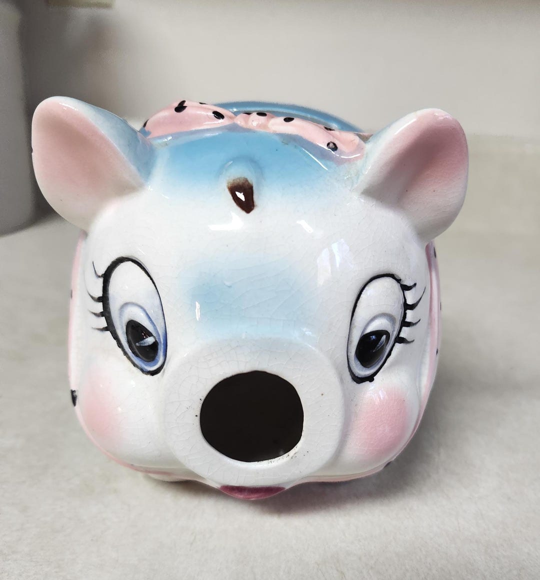 Vintage Corky Pig Piggy Bank Ceramic Blue Pink White NO CORK - Etsy