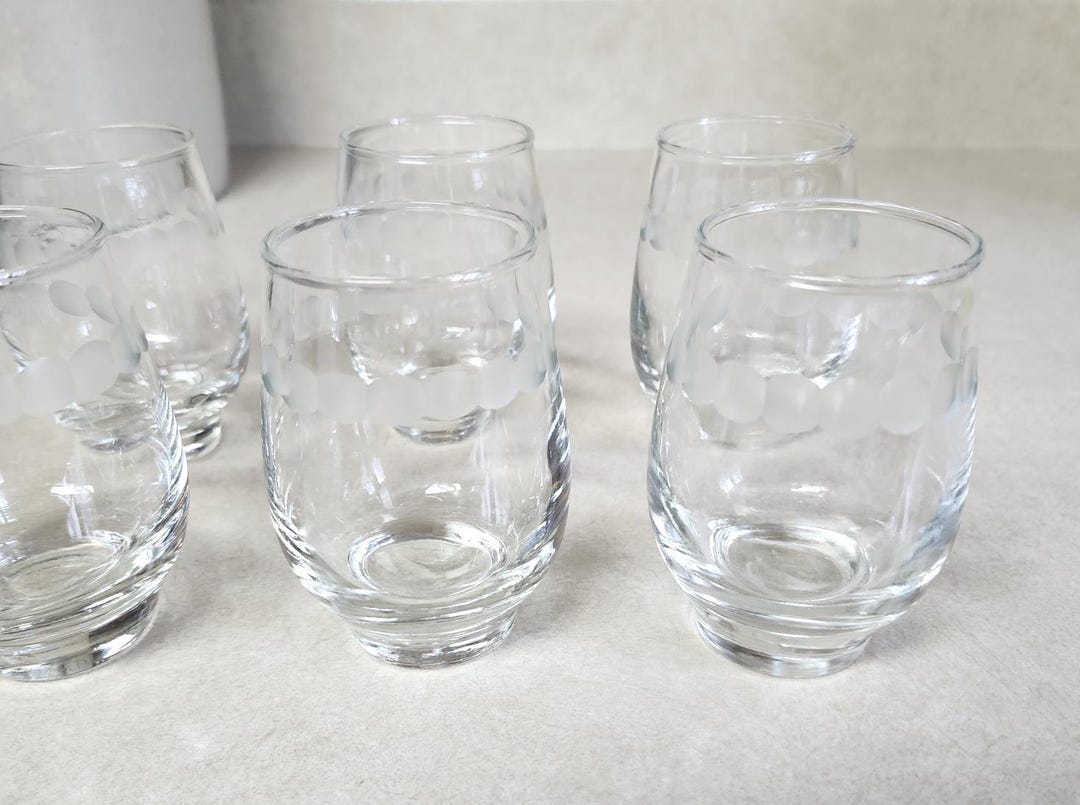 Vintage Clear Glass Roly Poly Etched Dots Juice Glasses Set of 6 - Etsy