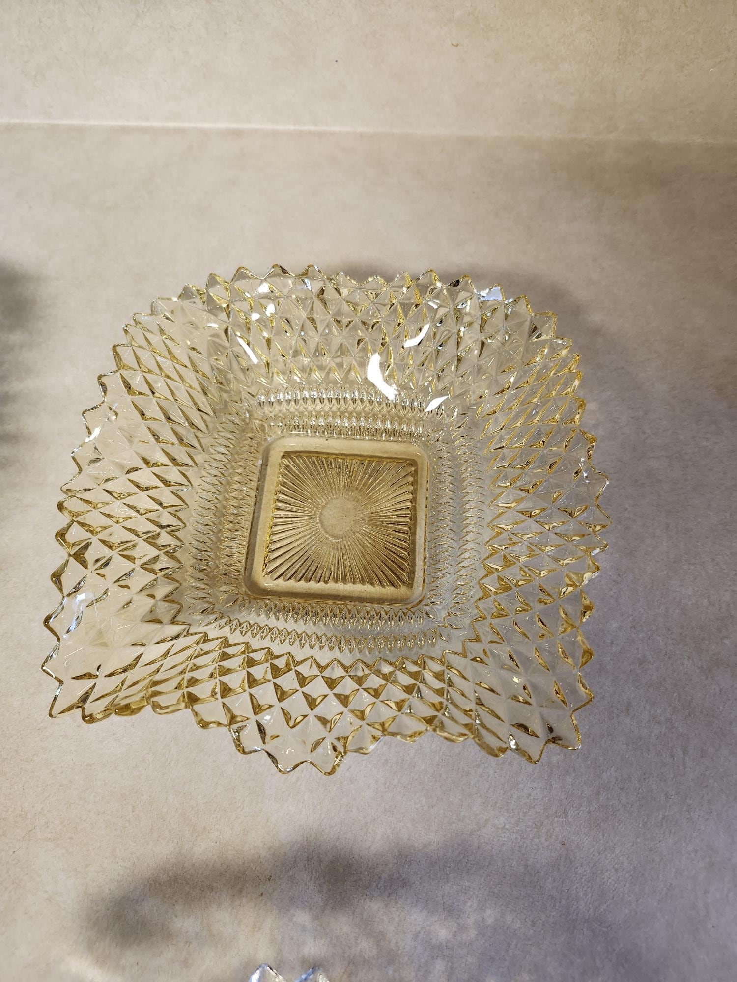 Vintage Indiana Glass Diamond Point Ruffle Edge Candy Trinket Dish Set ...