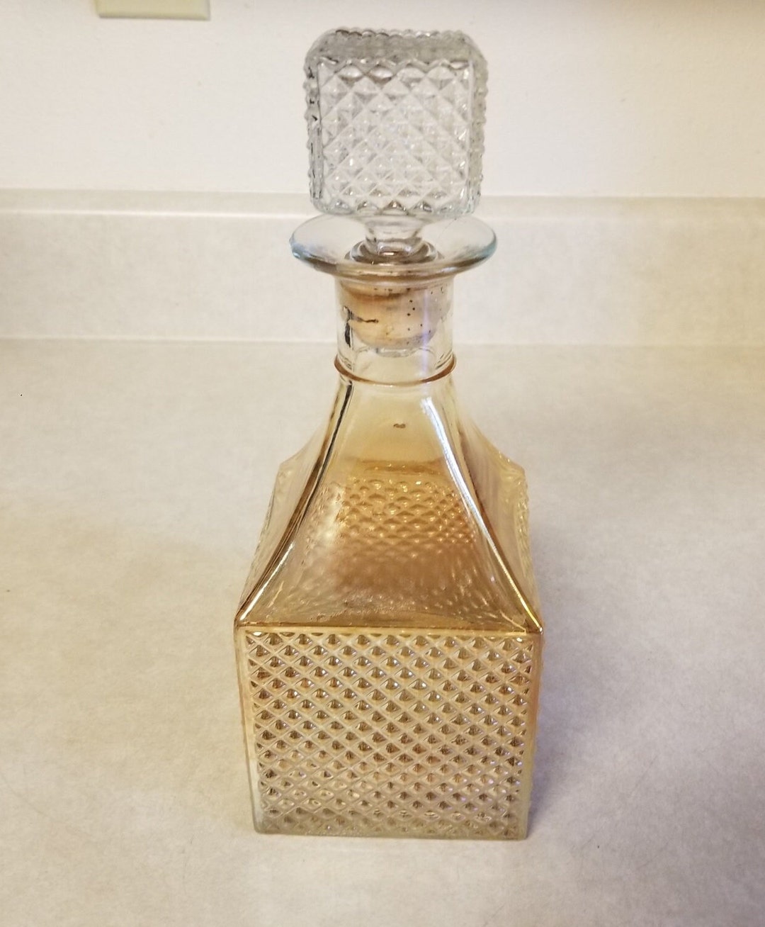 Vintage Old Forester Marigold Carnival Glass Decanter Diamond Hobnail ...