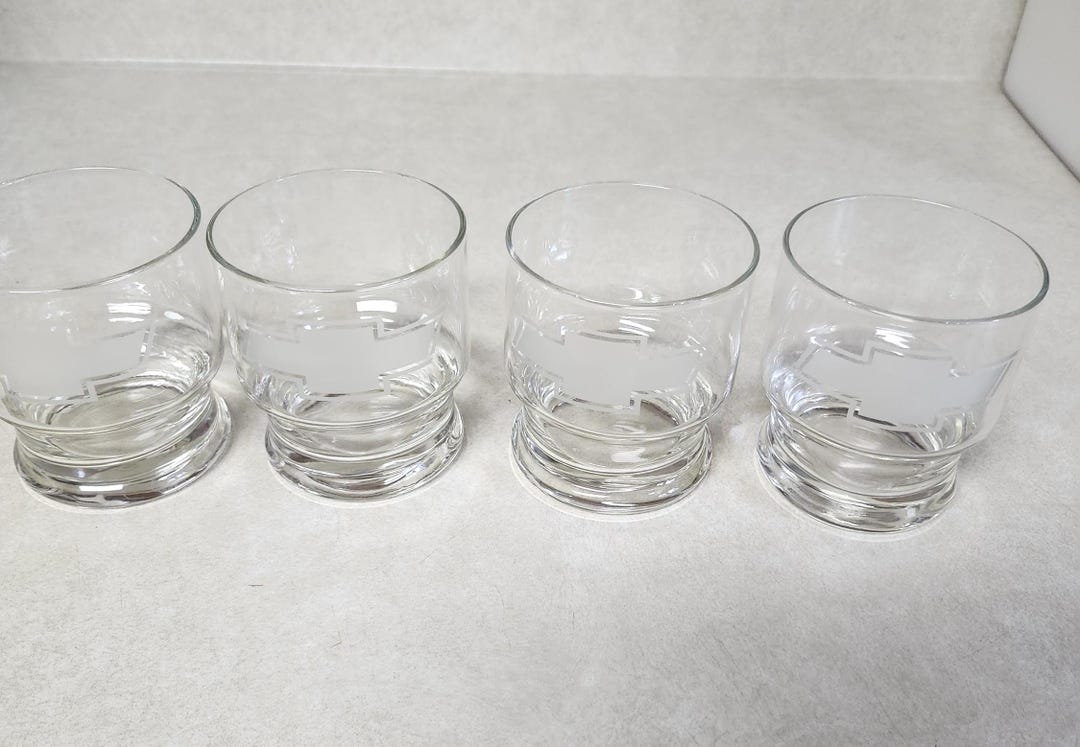 Vintage Frosted Bowtie Chevrolet Logo Barware Whiskey Low Ball Glasses ...