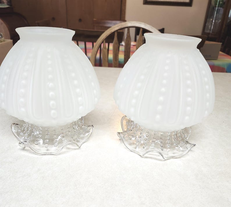 Antique Vintage Victorian Oil Gas Glass Ruffled Frosted Beaded Lamp ...