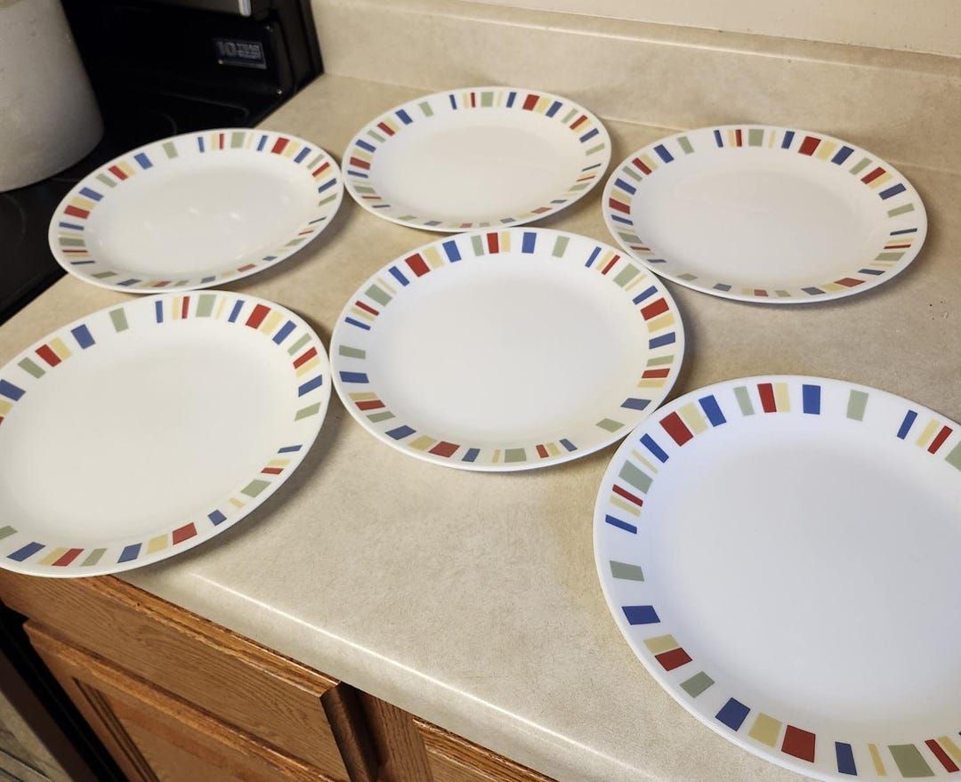 Vintage Corning Corelle Memphis Dinner Plates 10 1/4white Bright Color ...
