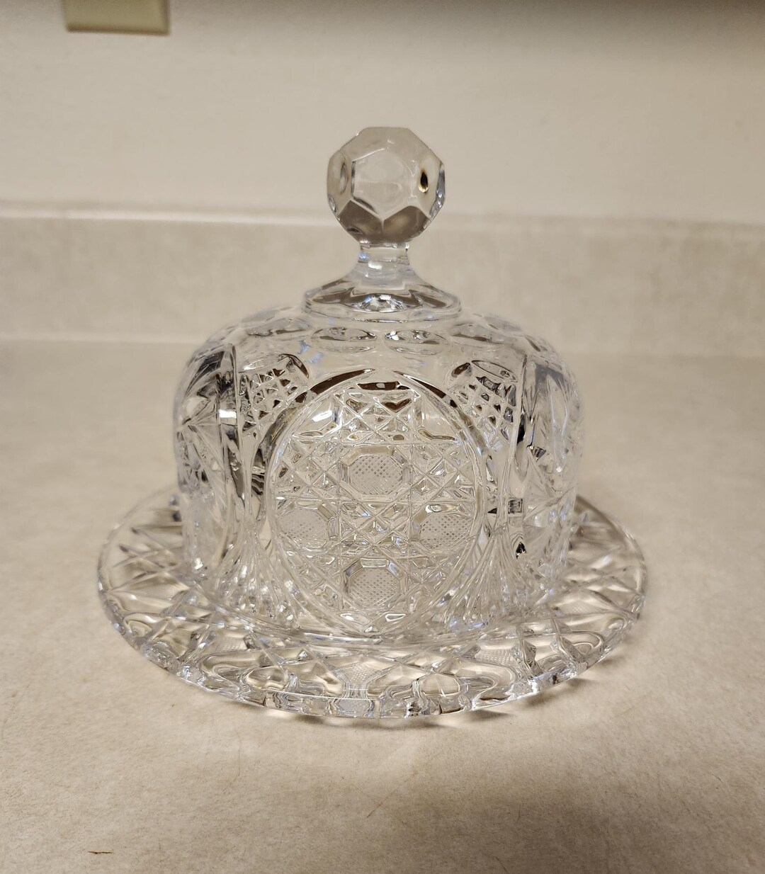 Vintage Elegant Crystal Glass Round Dome Heavy Covered Butter Cheese ...