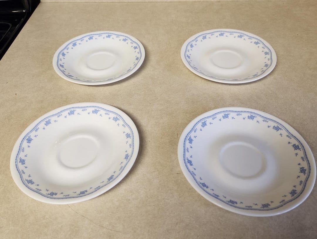 Vintage Corelle Corning Ware Morning Blue Flowers Border Saucers Set of ...