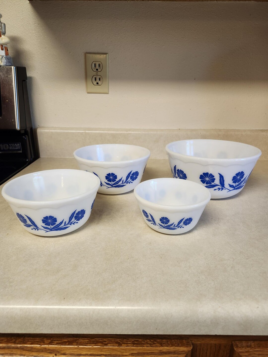 Vintage 1960s Hazel Atlas Scalloped Rim Blue Cornflower Milk Glass ...