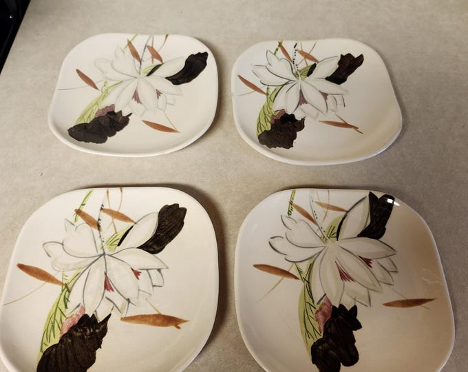 Vintage MCM Red Wing Pottery Lotus Bronze Hand Painted Salad Plates Set ...