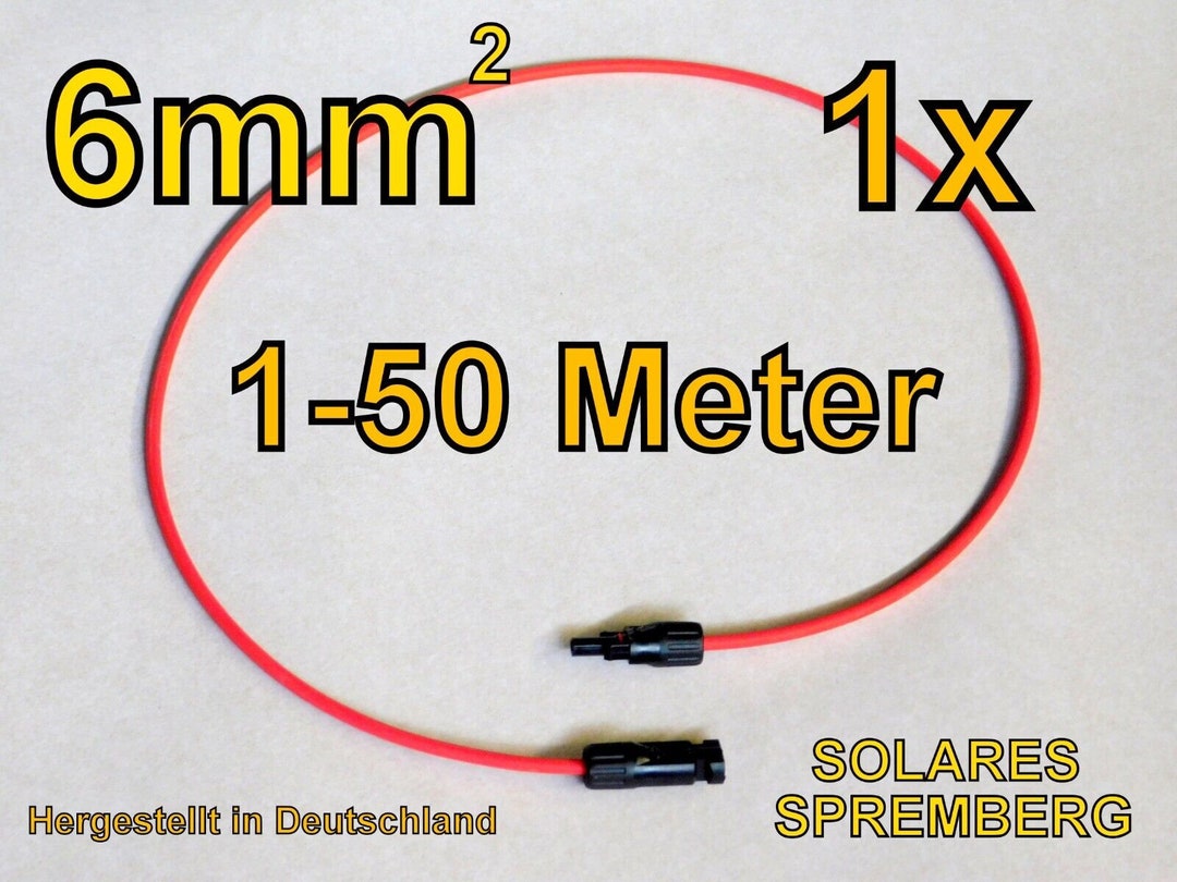 1x 1-50 Meter Solar Cable PV Extension Cable Red 6 Mm Pre-assembled ...
