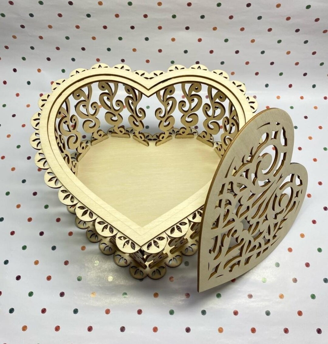 Scrollwork Heart Box SVG - Laser Cut Jewelry Organizer Vector, Ornate ...