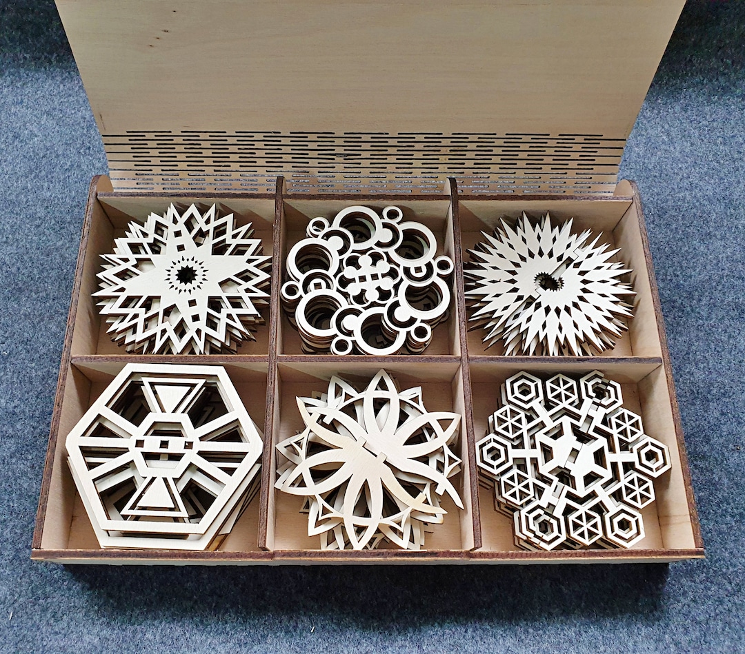 Living Hinge Christmas Box With 3d Snowflakes for Laser Cutting PDF ...