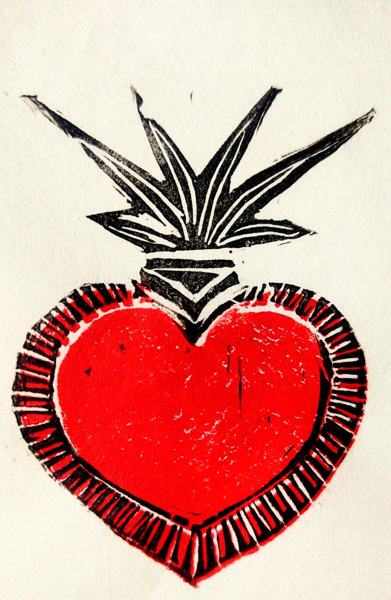 Corazon Mexican Tin Heart Linocut Transparent Digital Download - Etsy