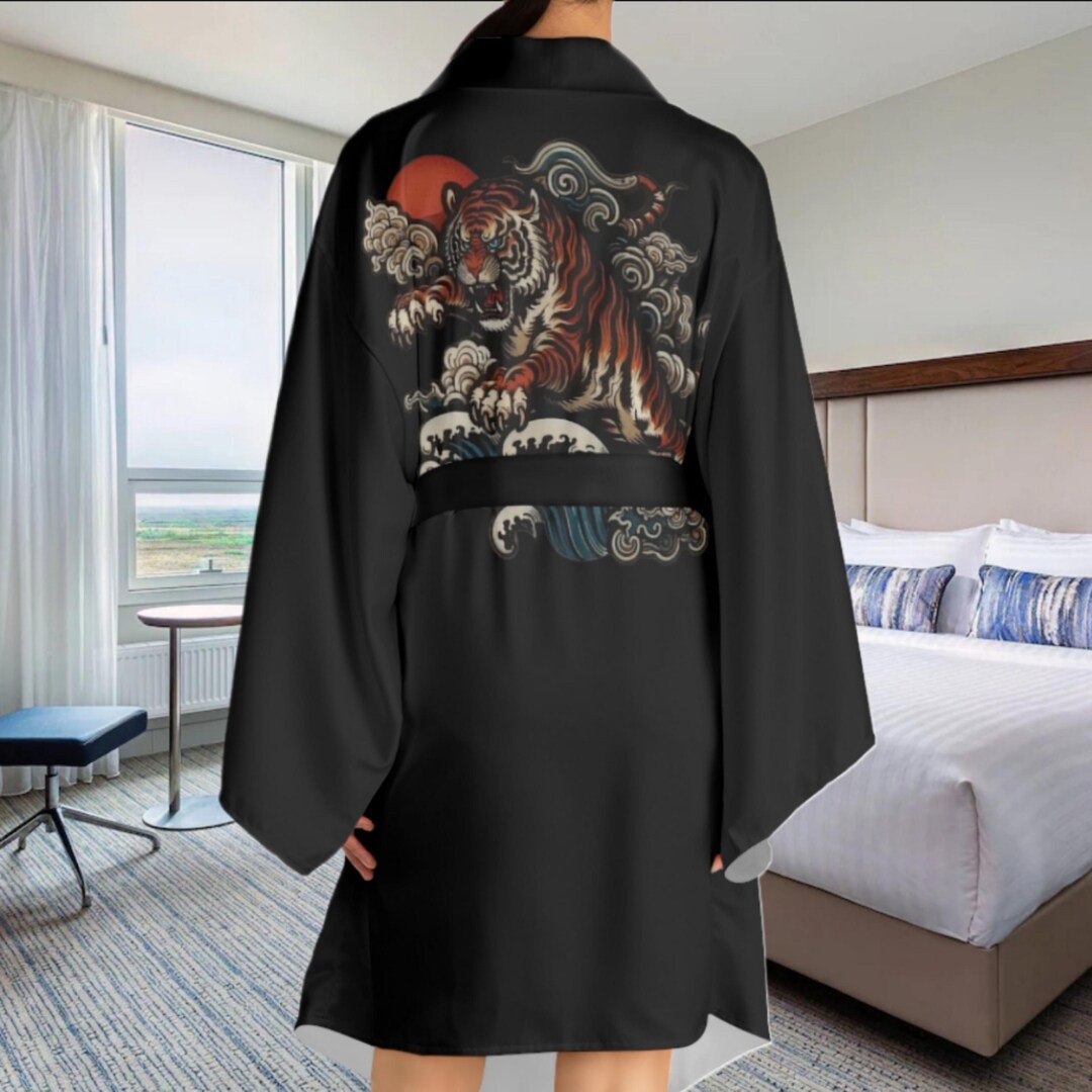 Tiger Long Sleeve Kimono Robe | Satin Bathrobe Men or Women Silky - Etsy