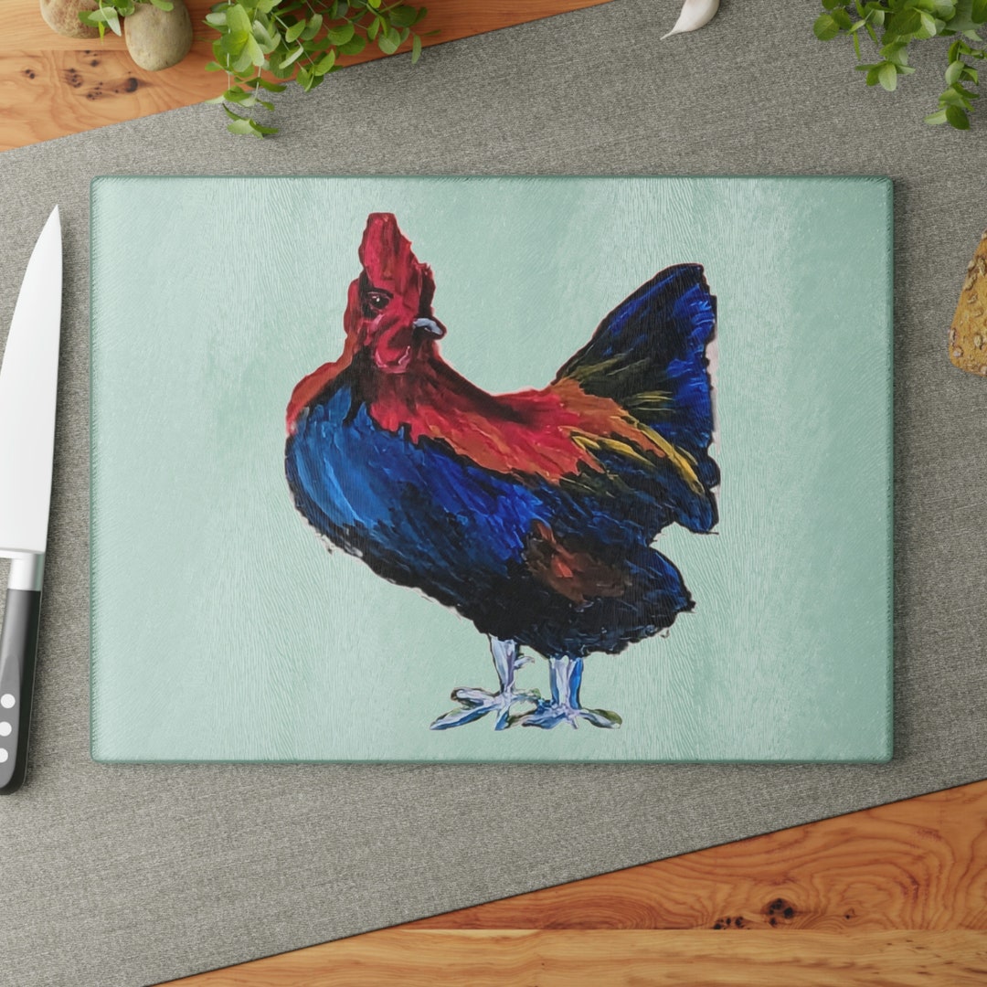 Colorful Rooster Glass Cutting Board | Rustic Country Kitchen Decor for ...