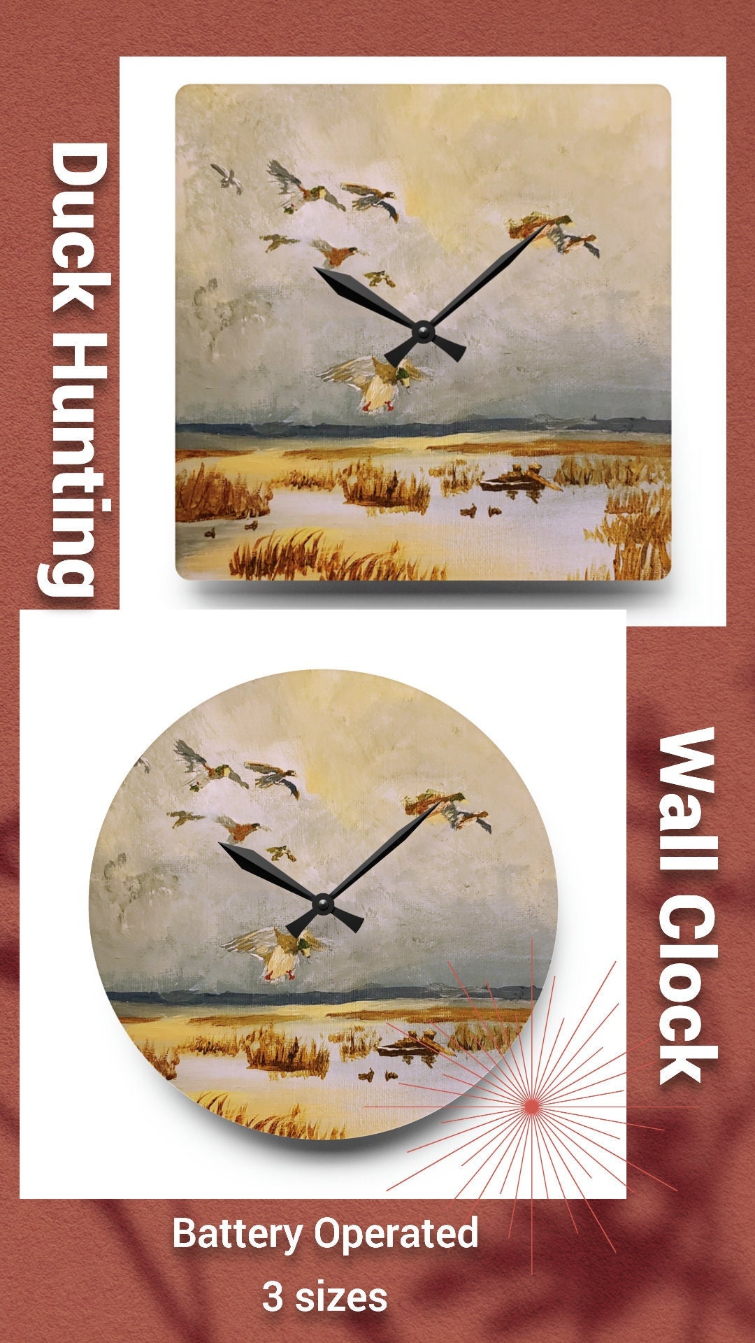 Duck Hunting Wall Clock, Unique Acrylic Wall Clock, Quiet Duck Hunting ...