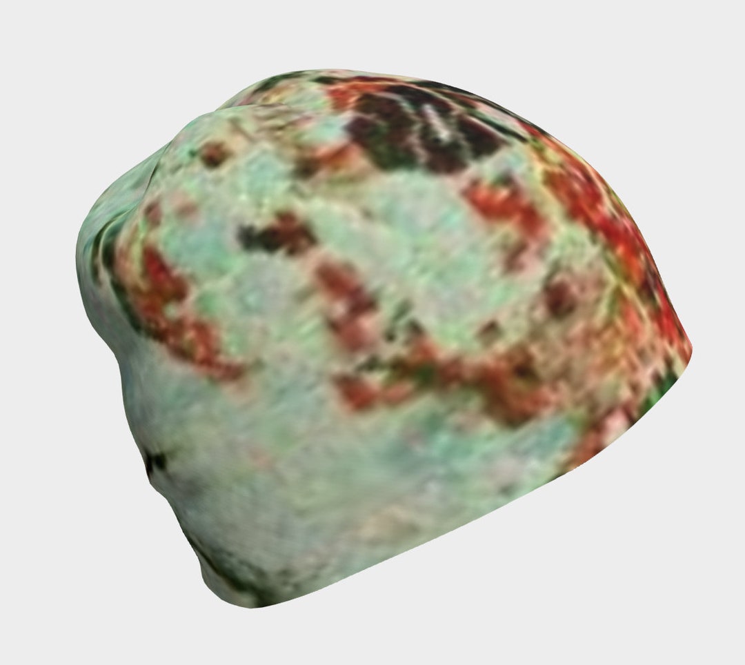 Abstract Green Print Beanie - Bamboo Lined, Relaxed Fit, Pill-resistant ...
