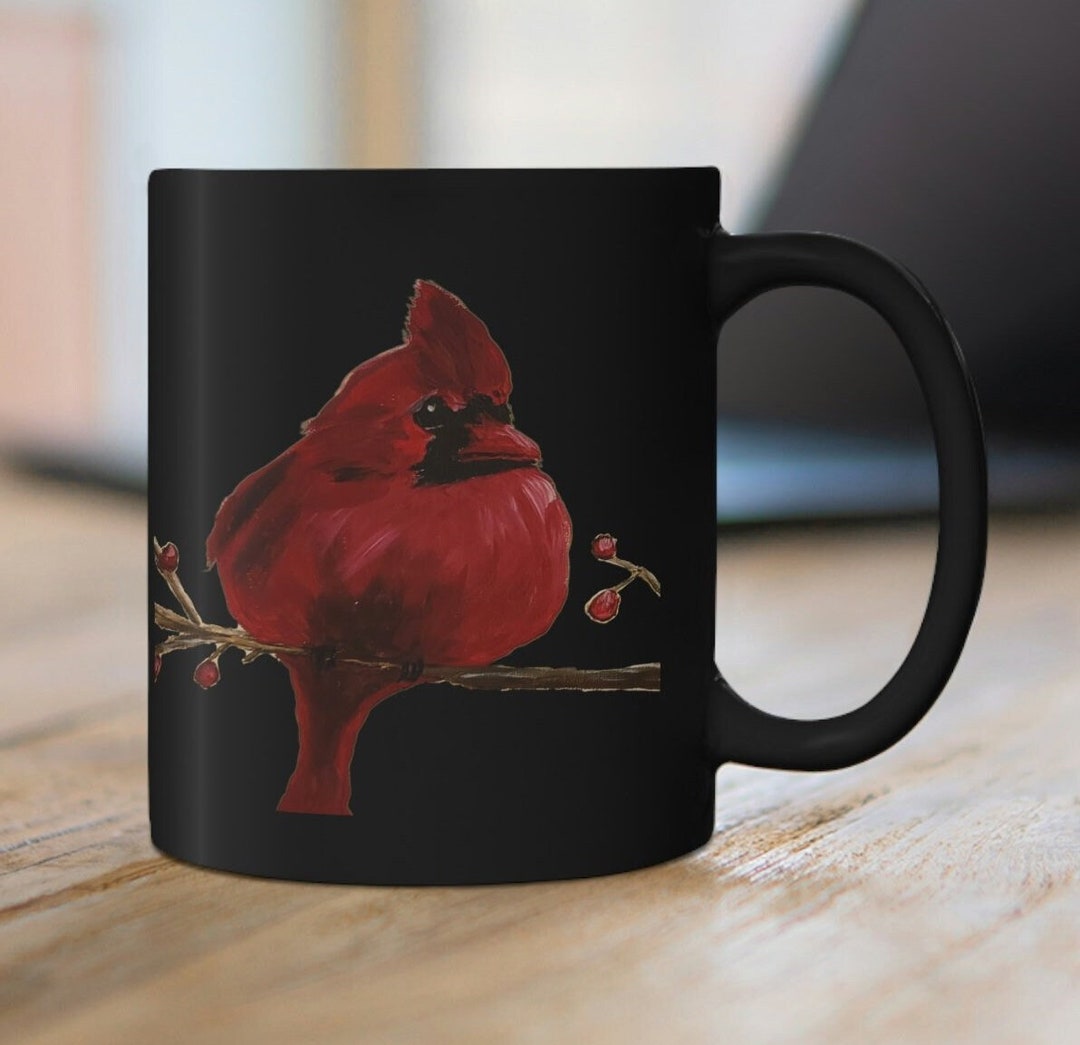 11oz Black Mug | Red Cardinal Bird Sitting on Branch | Coffee or Tea ...