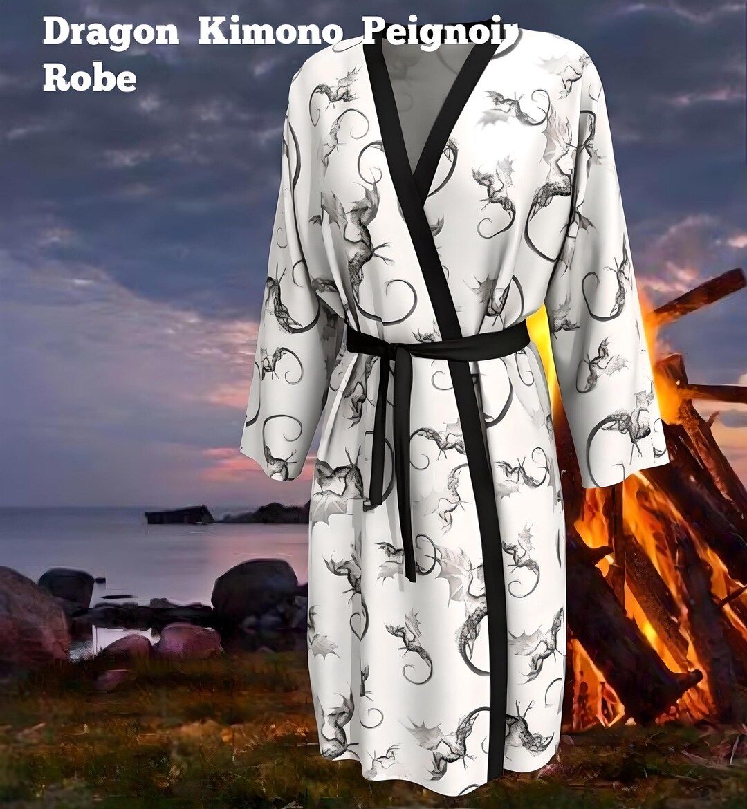 Luxury Dragon Kimono Robe Fantasy Bathrobe in Silk, Chiffon, Cotton, or ...