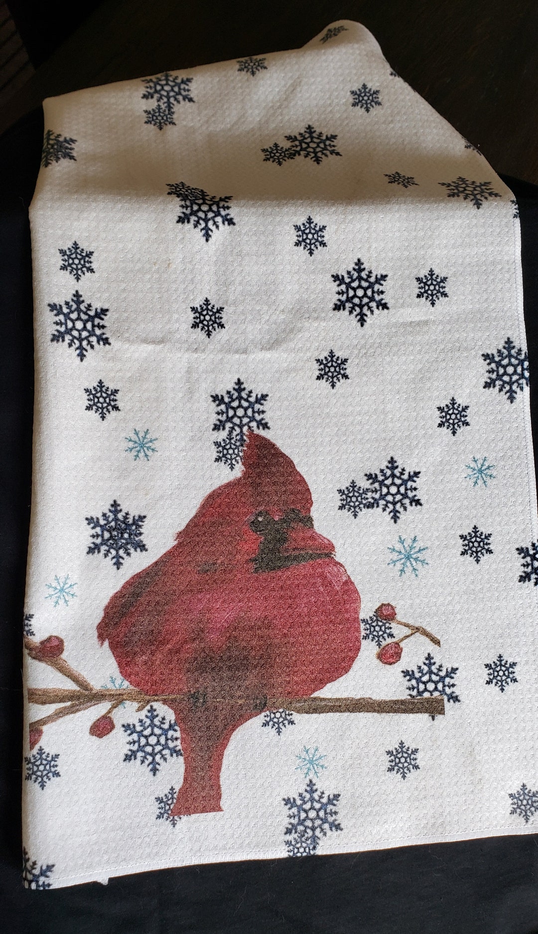 Winter Cardinal Tea Towel Waffle Weave Kitchen Hand Towel for Bird ...