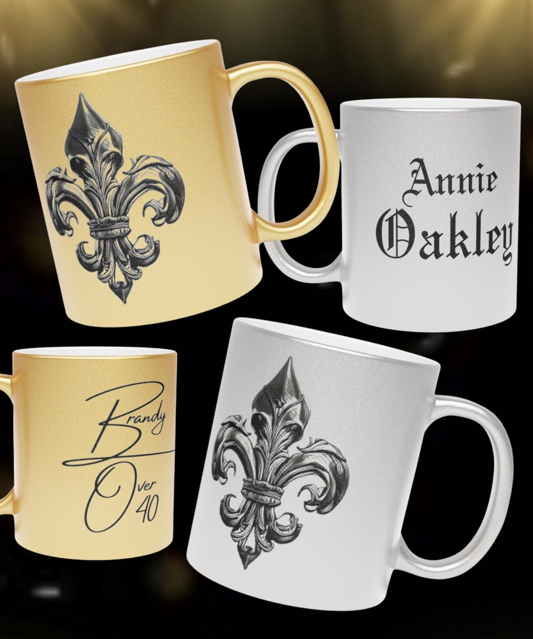 Personalized Fleur-de-lis Coffee Mug Custom Name or Message 11oz Gold ...