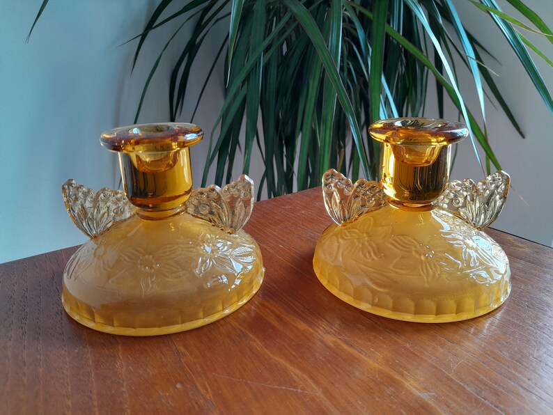 Art Deco Sowerby Amber Pressed Glass Butterfly Five Piece Dressing ...