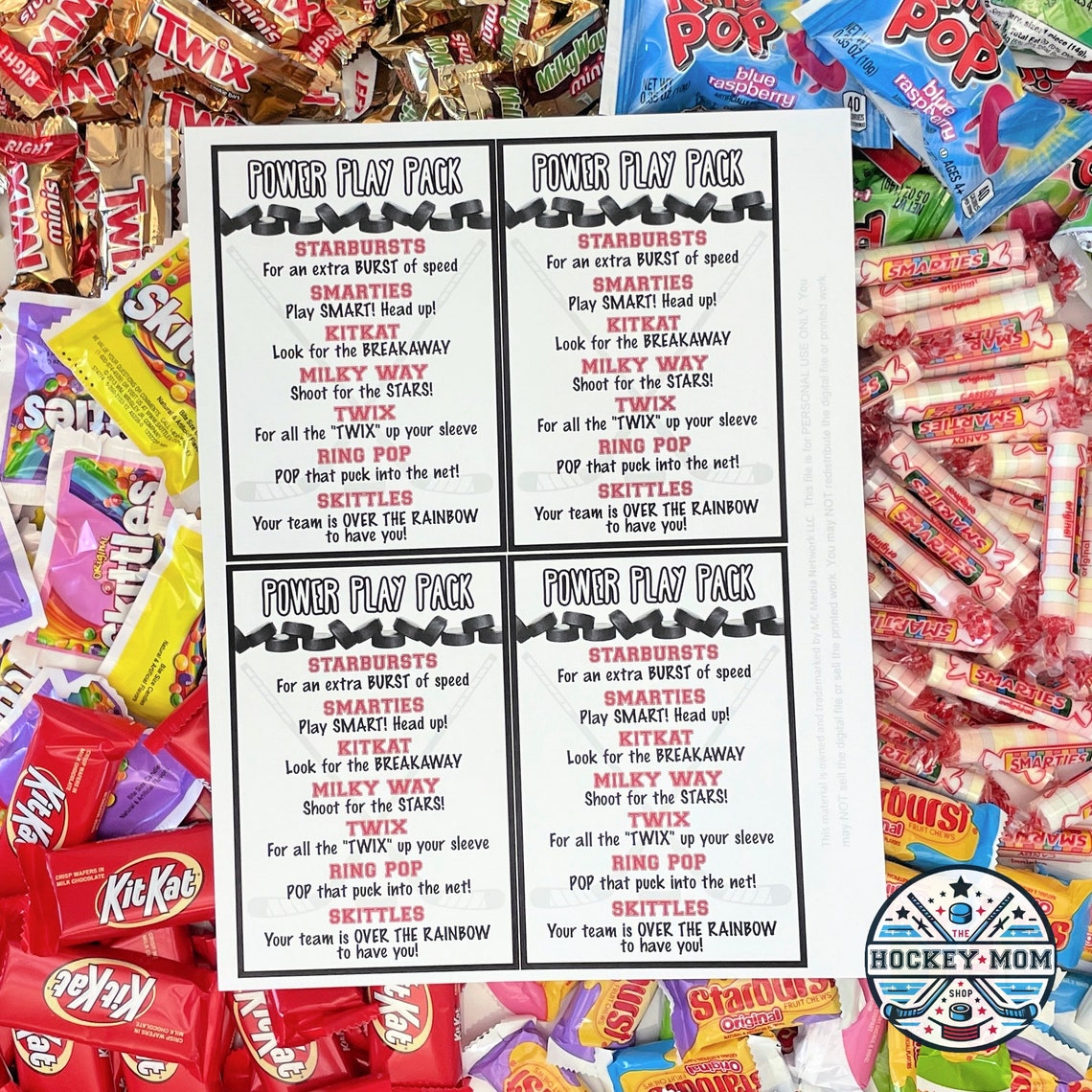 Printable ICE HOCKEY Candy Survival Kit Cards Hockey Player Gift ...