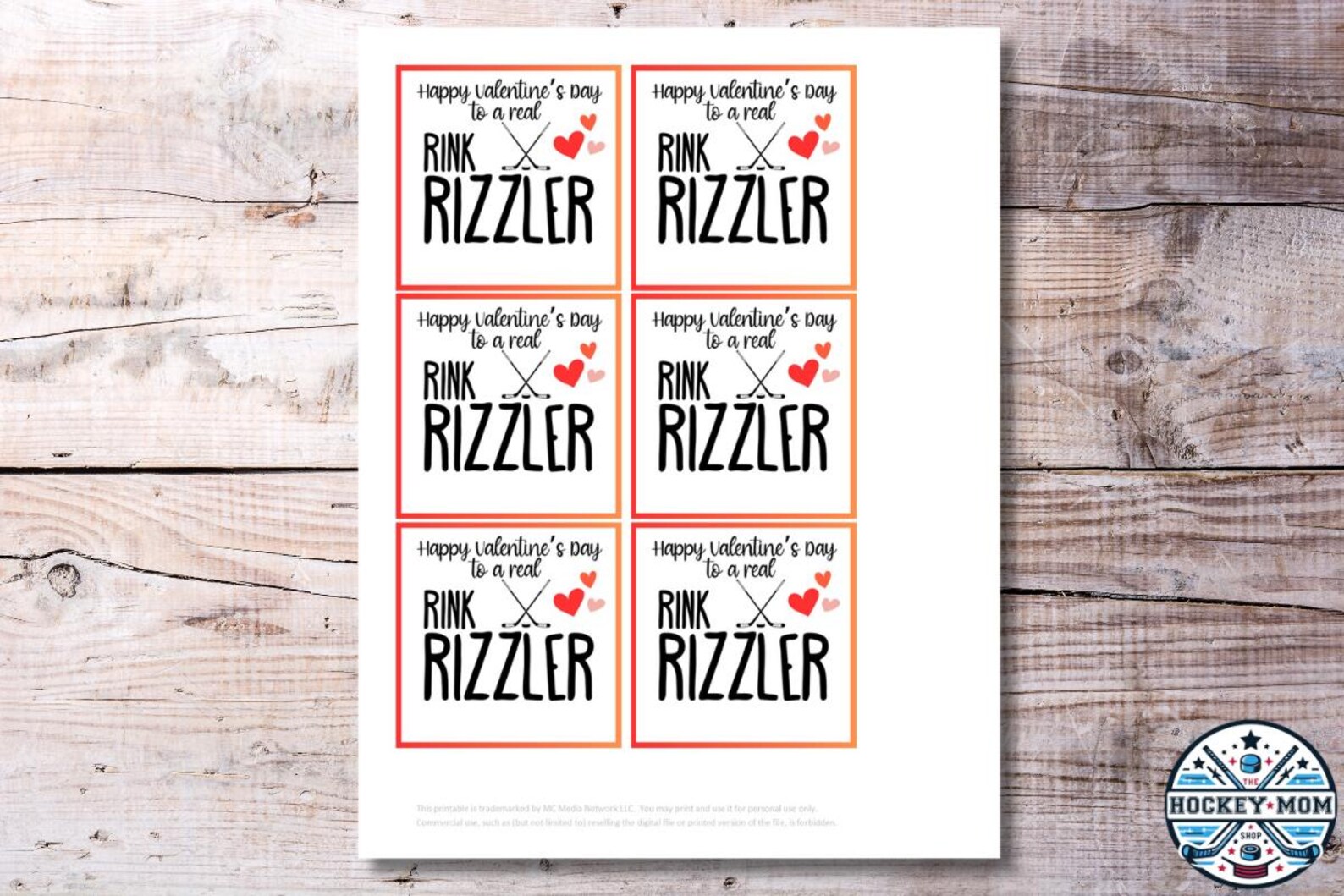Printable Ice Hockey Rink Rizzler Valentine Day Printable | Funny Kids ...