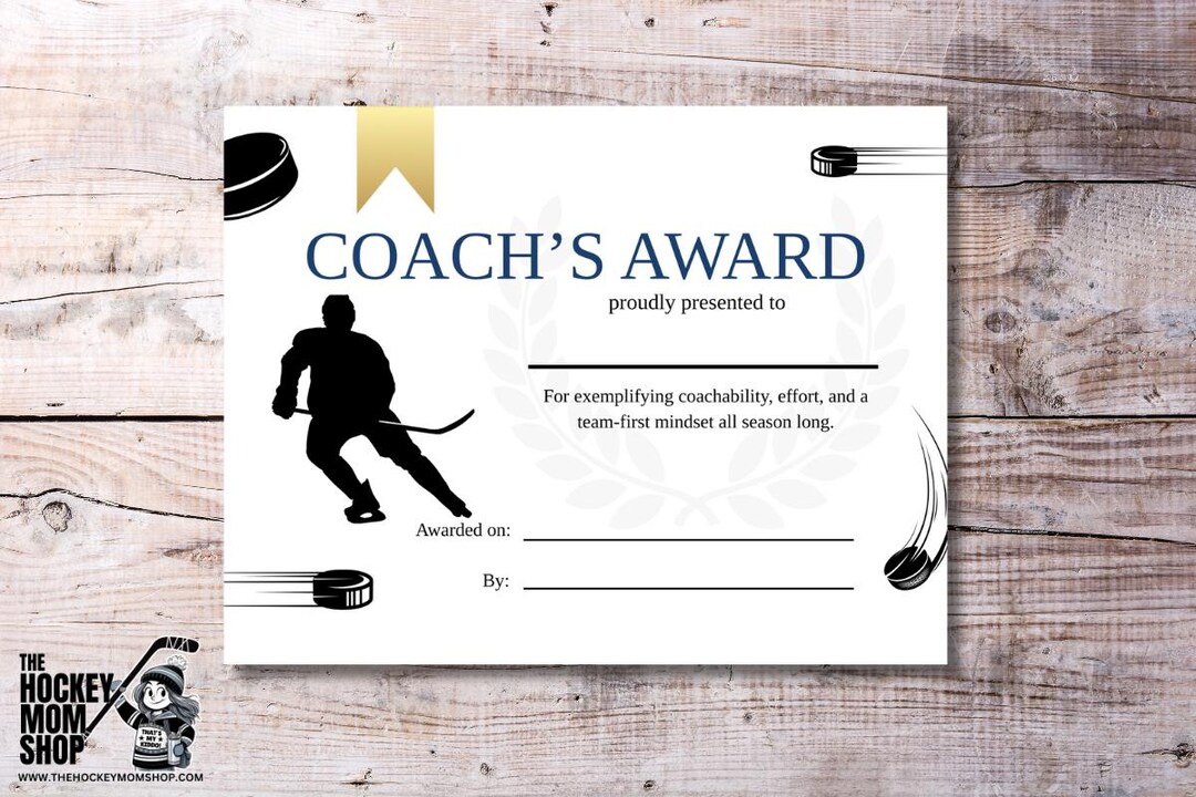 Coach’s Award Hockey Certificate Printable | Youth Hockey Team Award ...
