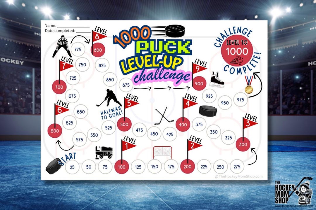 1000 Puck Level-up Shooting Challenge Printable | Hockey Skills ...