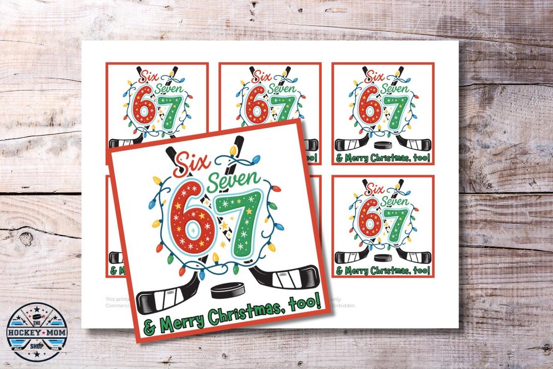 Six Seven & Merry Christmas Too Hockey Gift Tags | Funny 67 Christmas ...