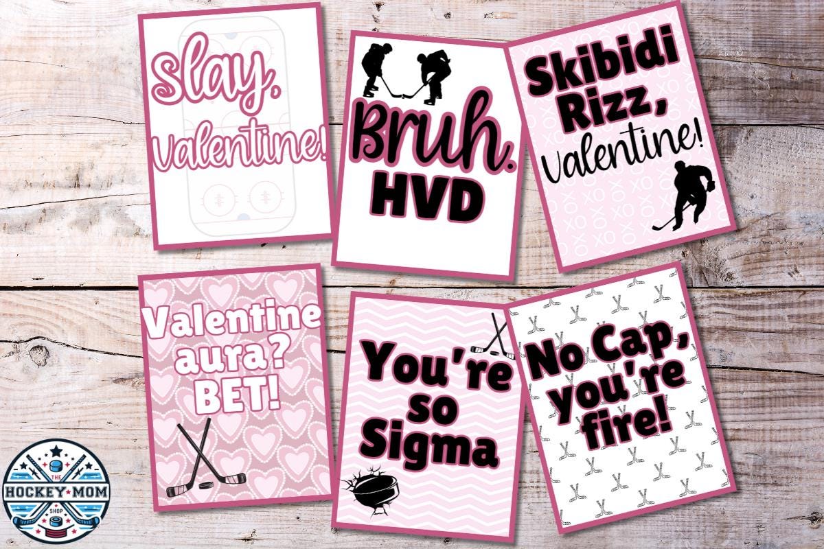 Printable Ice Hockey Gen Alpha Slang Valentine Printable Pack | Funny ...
